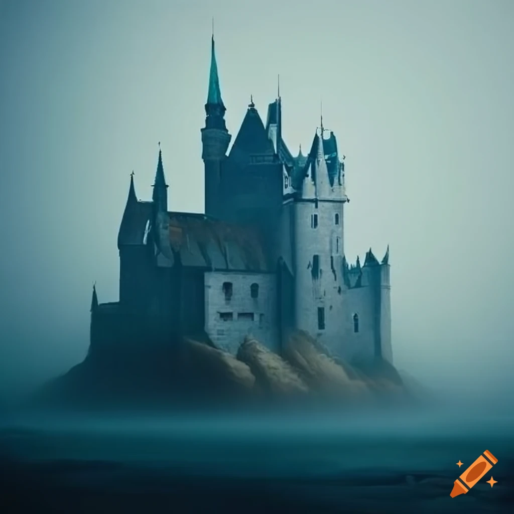 Moody image of a misty castle on Craiyon