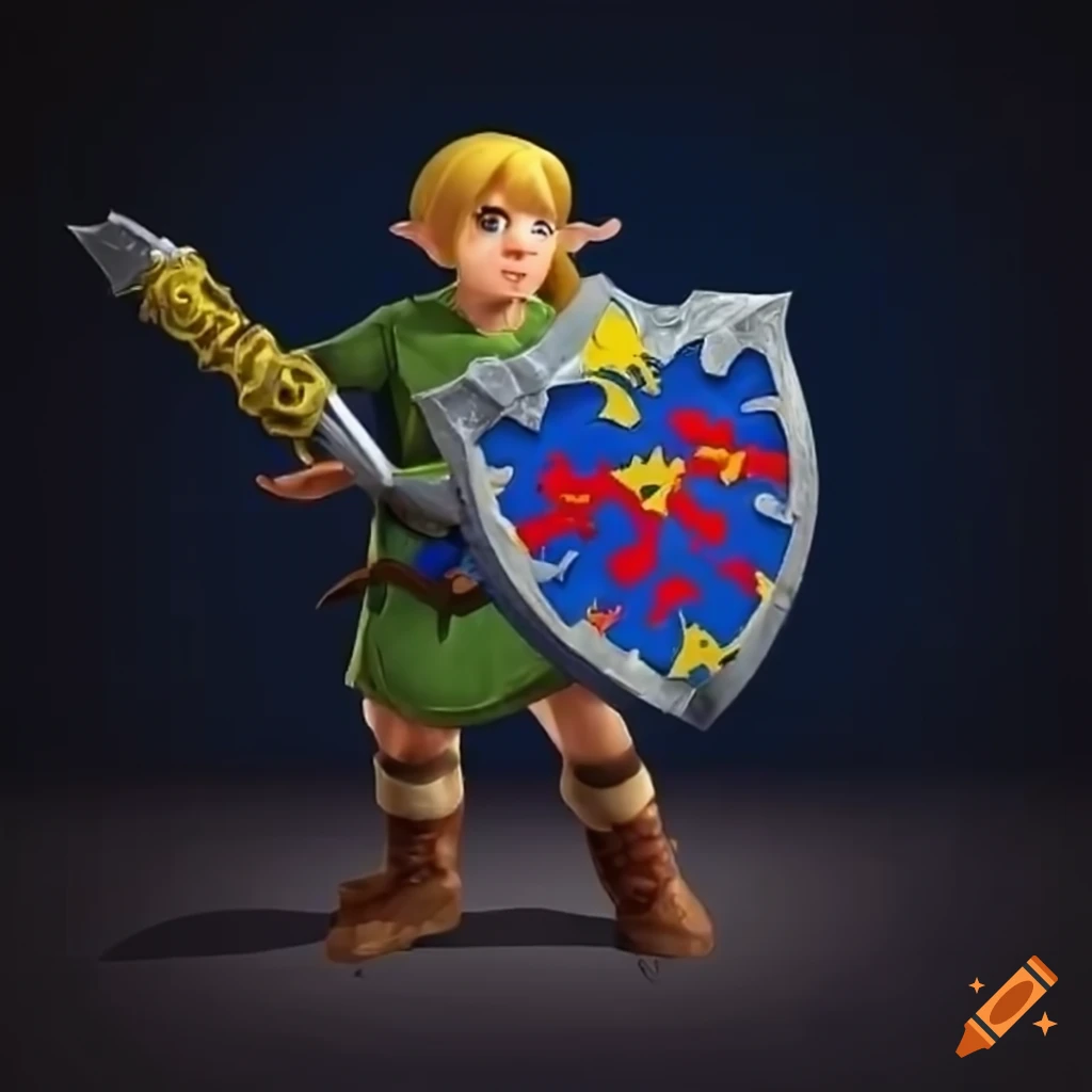 Hylian link from video game with down syndrome holding a master sword ...