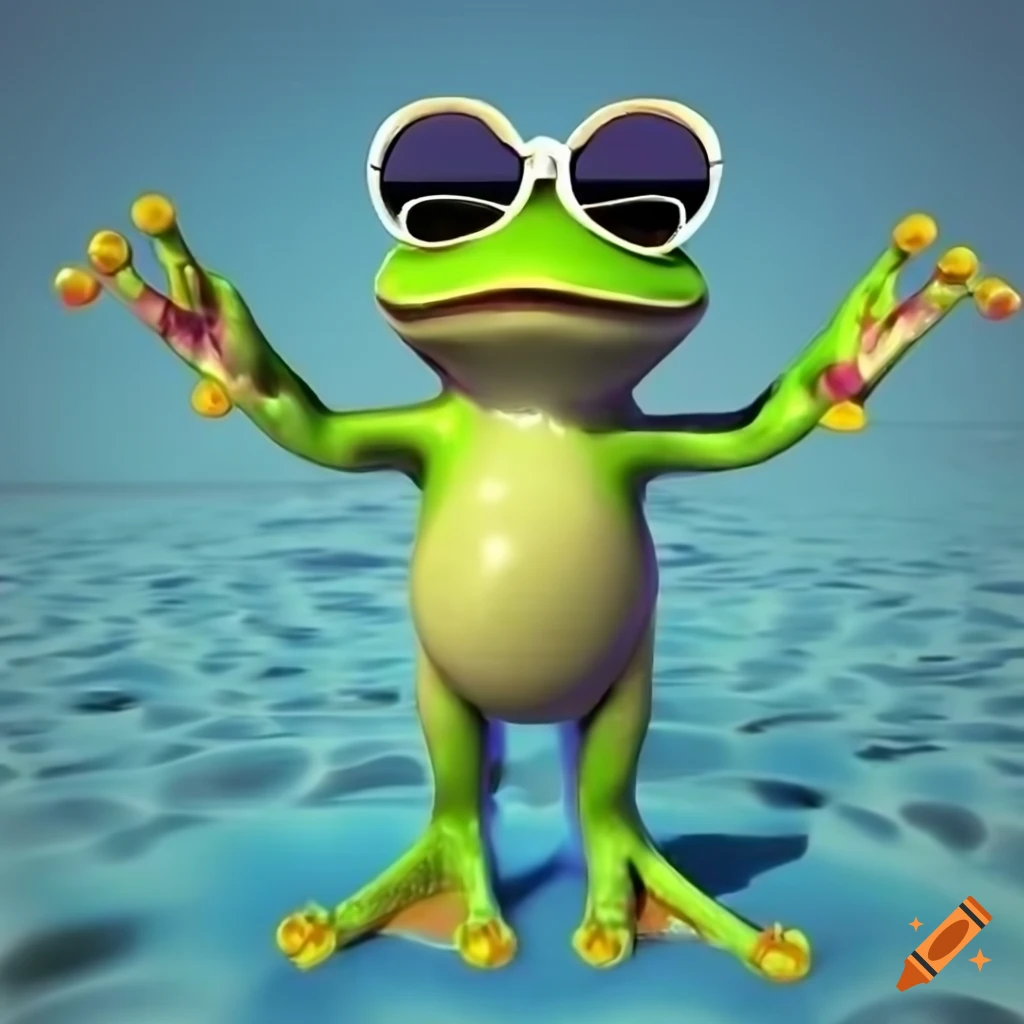 3D art of a cool frog on the beach on Craiyon