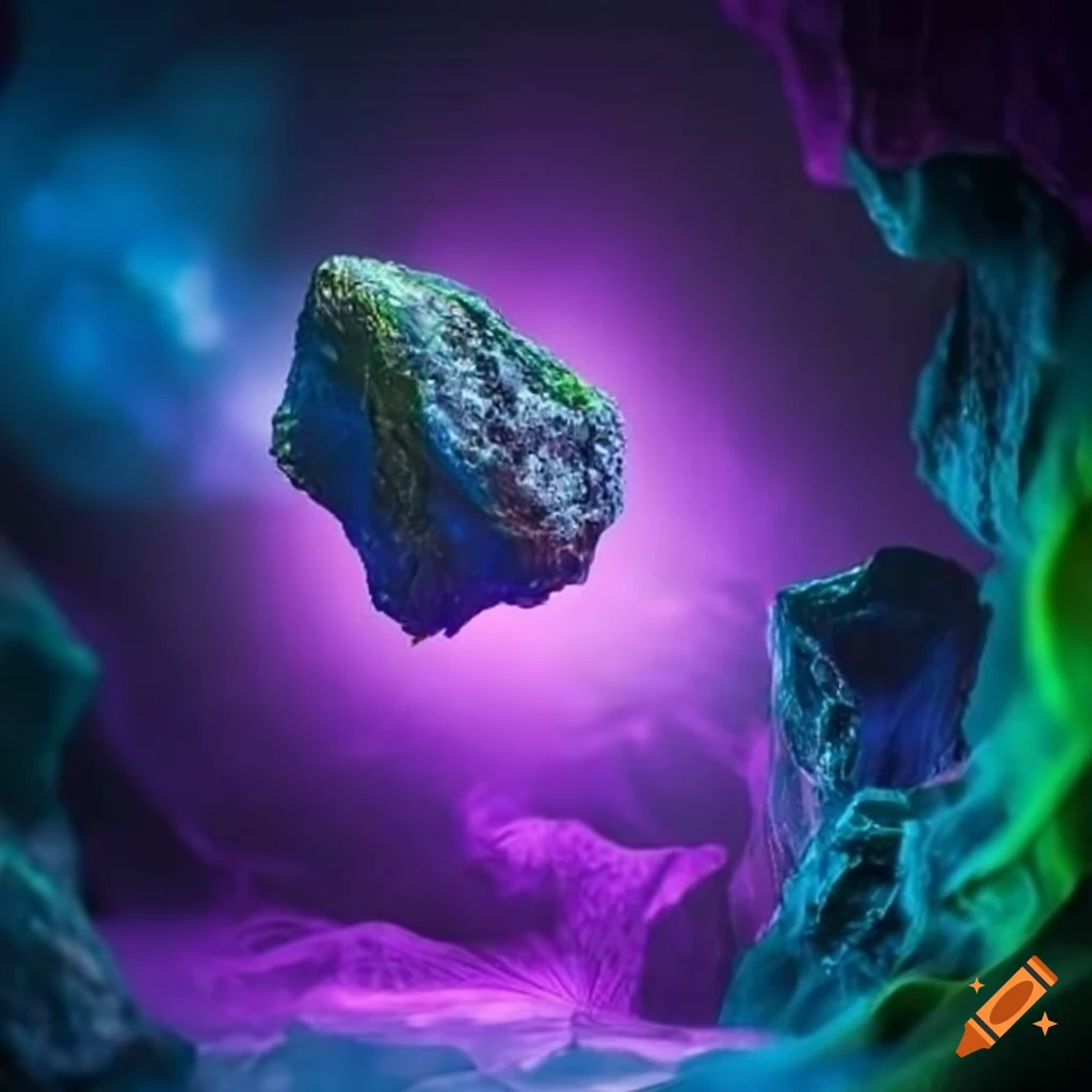 Psychedelic colorful boulder in a surreal setting on Craiyon