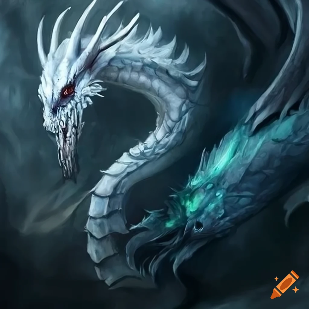 Silver dragon standing in front of mountains on Craiyon