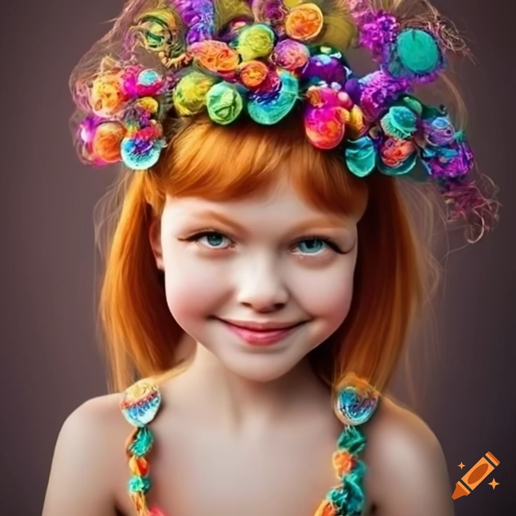 Colorful illustration of smiling girls with unique embellishments