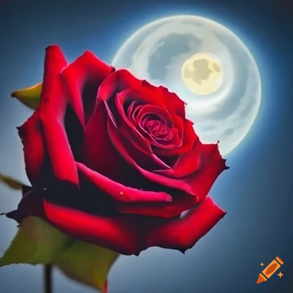 Red rose illuminated by moonlight on Craiyon