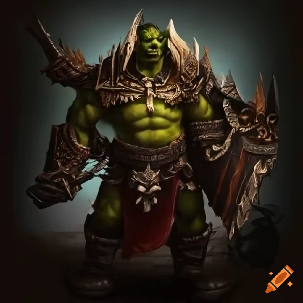 Muscular orc blacksmith forging weapons in skyrim on Craiyon