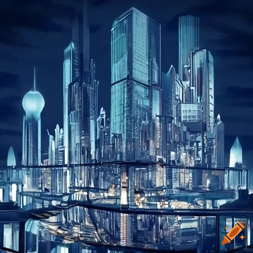 Detailed futuristic city made of glass