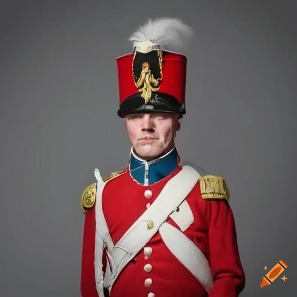 Cavalary with rider in dark red uniform in 19th century and black ...