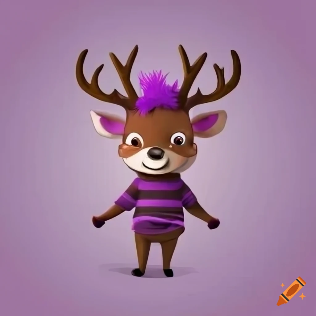 Cartoon male deer with purple fur in mime attire on Craiyon
