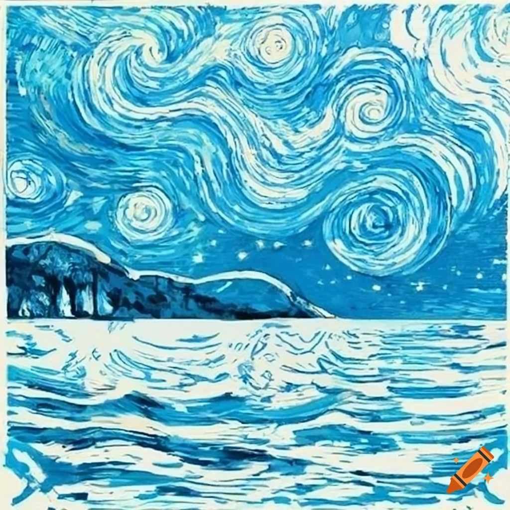 Van gogh inspired painting of starry sky and sea on Craiyon