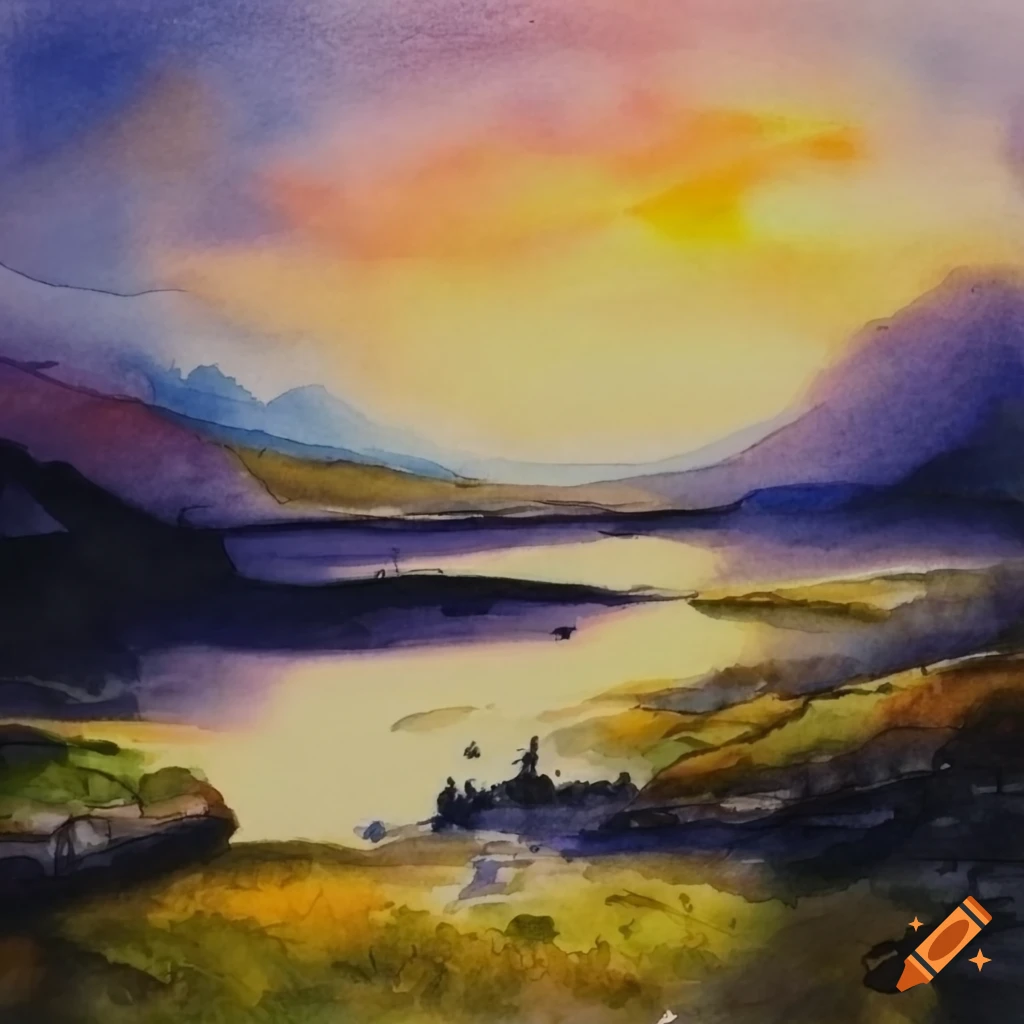 Irish landscape in watercolor on Craiyon