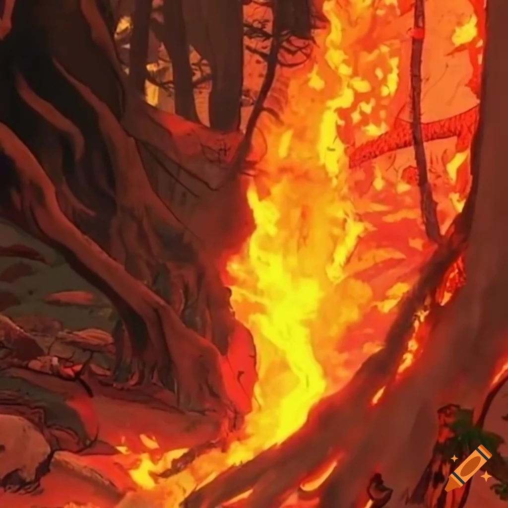 Image of a japanese forest on fire