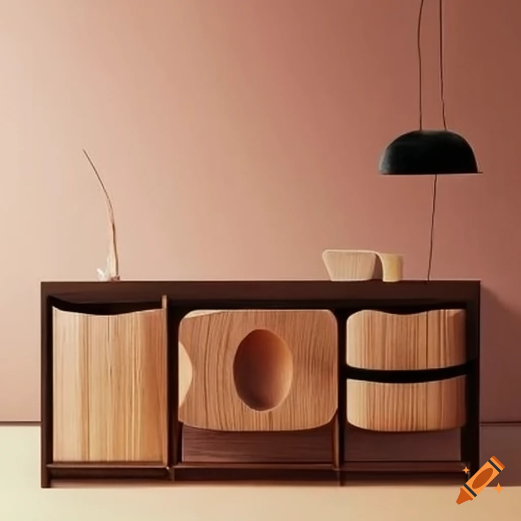 Modern wood burning furniture with geometric patterns on Craiyon