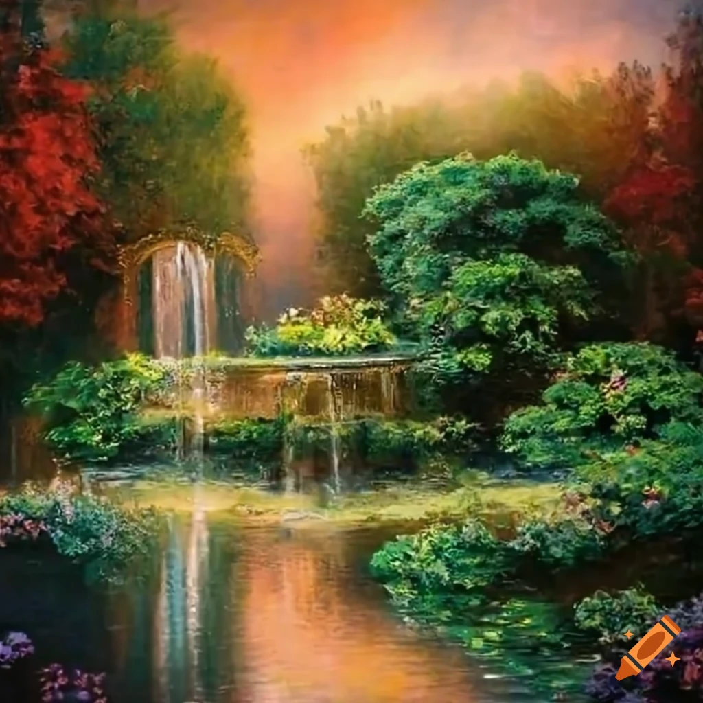 Rococo oil painting of pines and cypresses in italian forest under ...