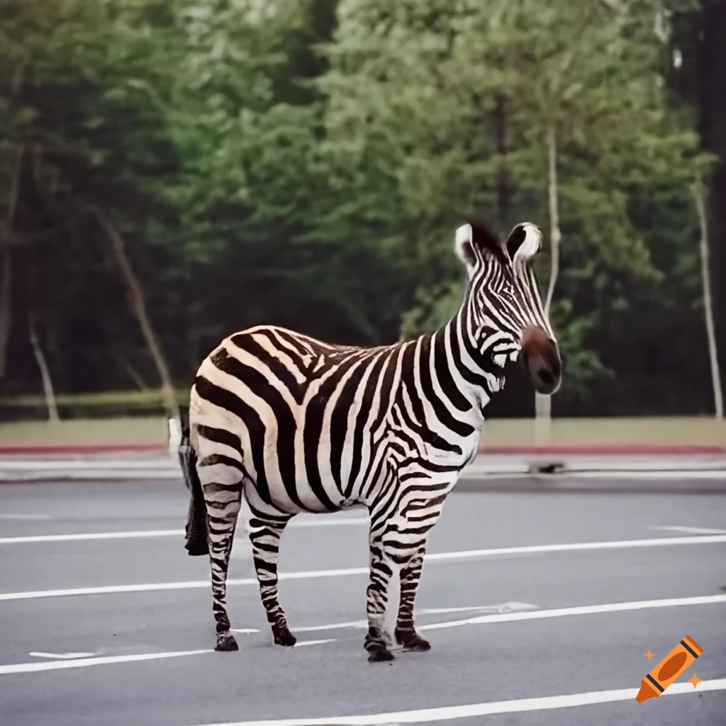 Vintage polaroid photo of a zebra in a parking lot on Craiyon