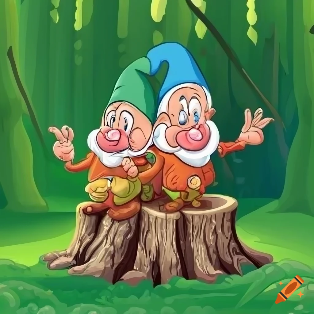 Cartoon dwarfs in the forest