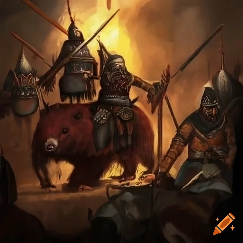 Digital art of a wombat king leading an army on Craiyon