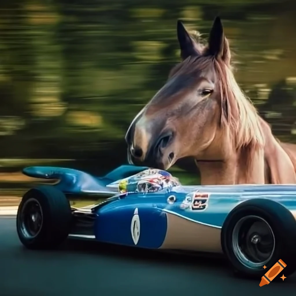 Image of a formula 1 car and a horse on Craiyon