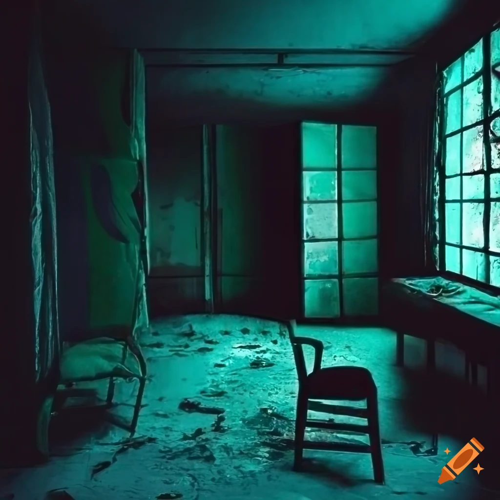 Foggy industrial rust with emerald green tiles and endless hallways on ...