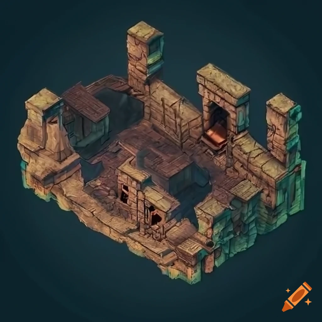 Intricate isometric terrain concept art on Craiyon