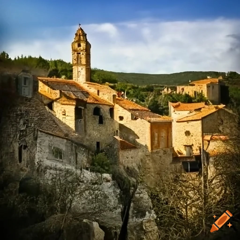 Picture of a charming village in a garrigue landscape