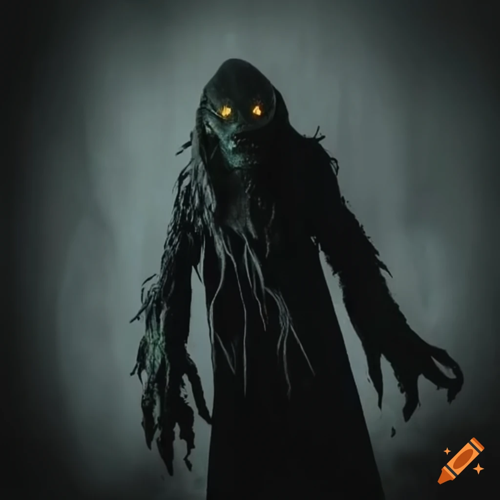 Grunge artwork of a sinister monster in a dark forest