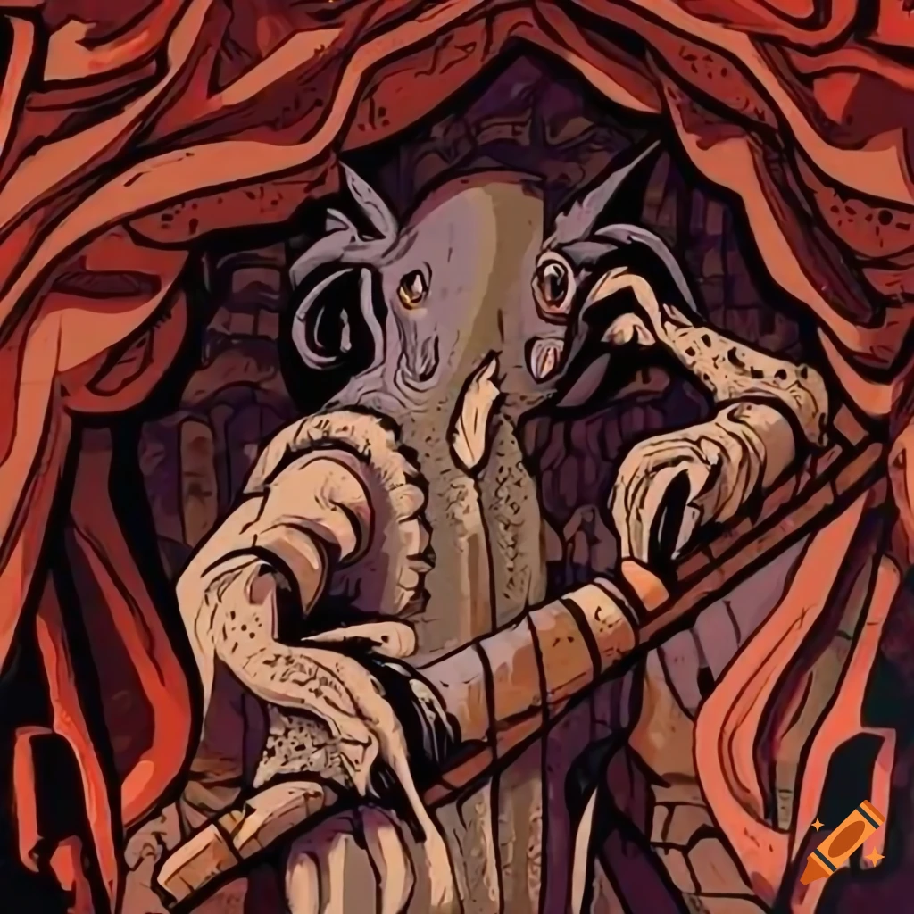 Illustration of medieval creatures by jack kirby