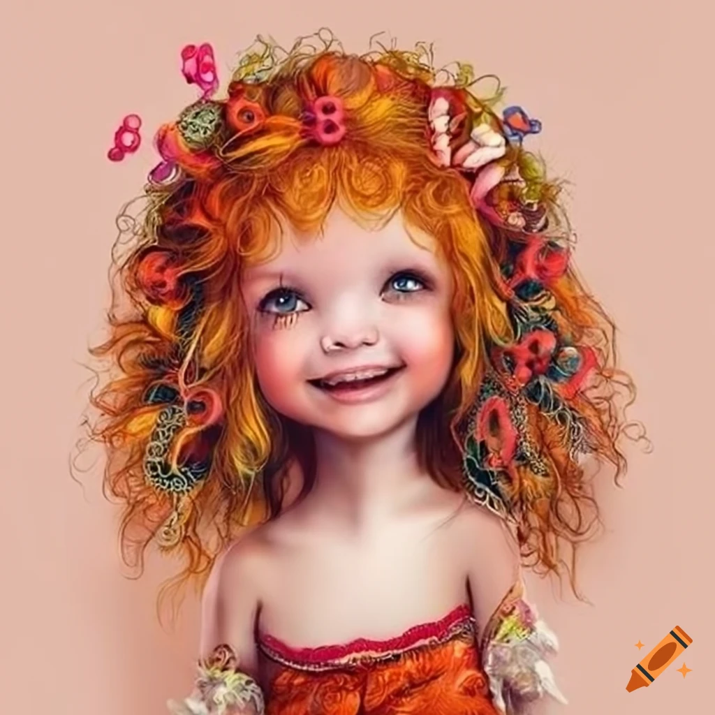 Colorful illustration of smiling ginger-haired girls on Craiyon