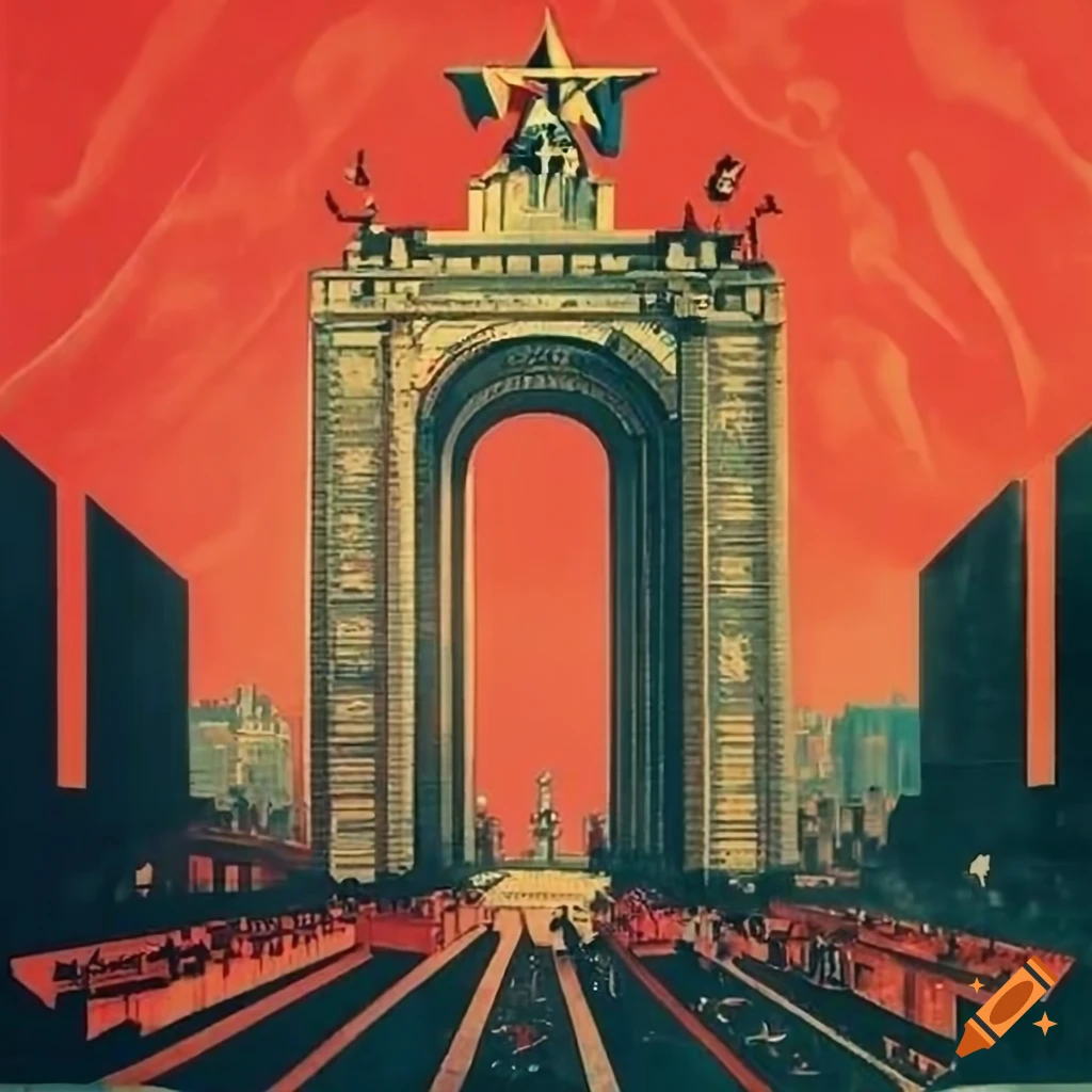 Soviet propaganda poster with stalinist architecture on Craiyon