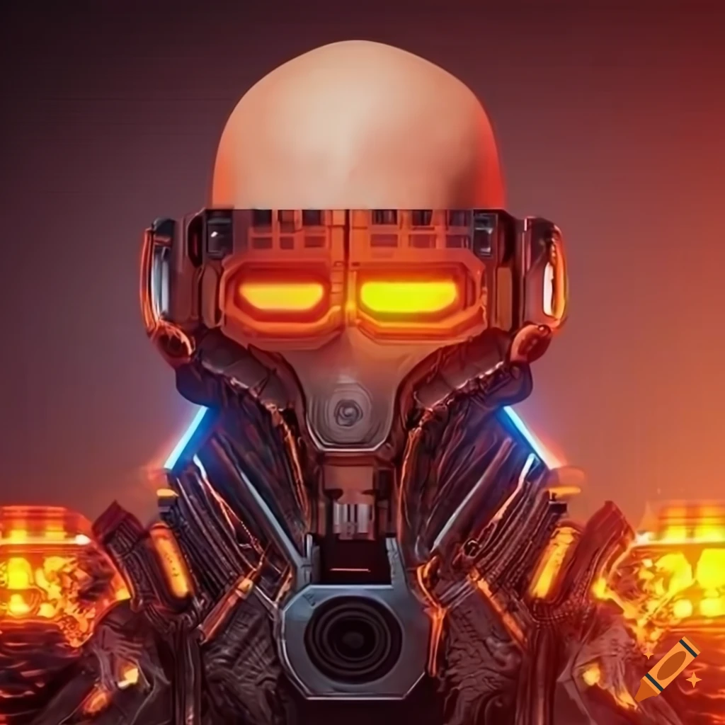 Hyperrealistic 3d artwork of a futuristic armored man in an alien cave ...