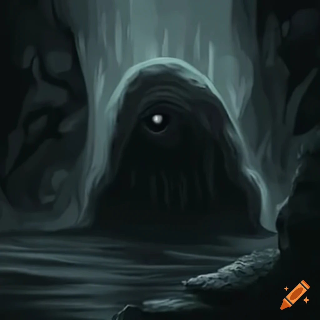 A terrifying creature lurking in a dark cave on Craiyon