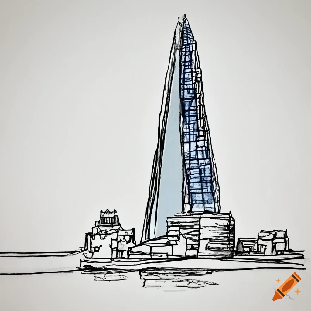 Monochrome line art of The Shard on Craiyon