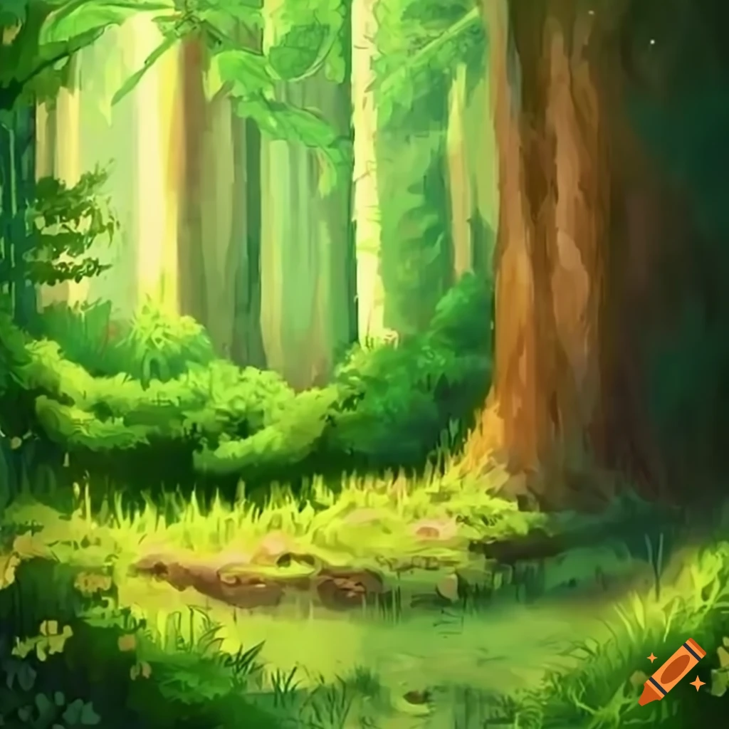 Illustration of a lush forest scene with catnip plants