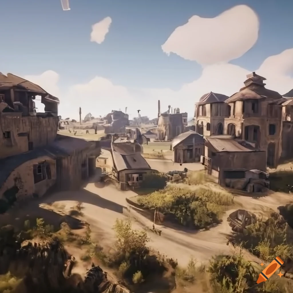 Aerial view of futuristic village in unreal engine 5 on Craiyon