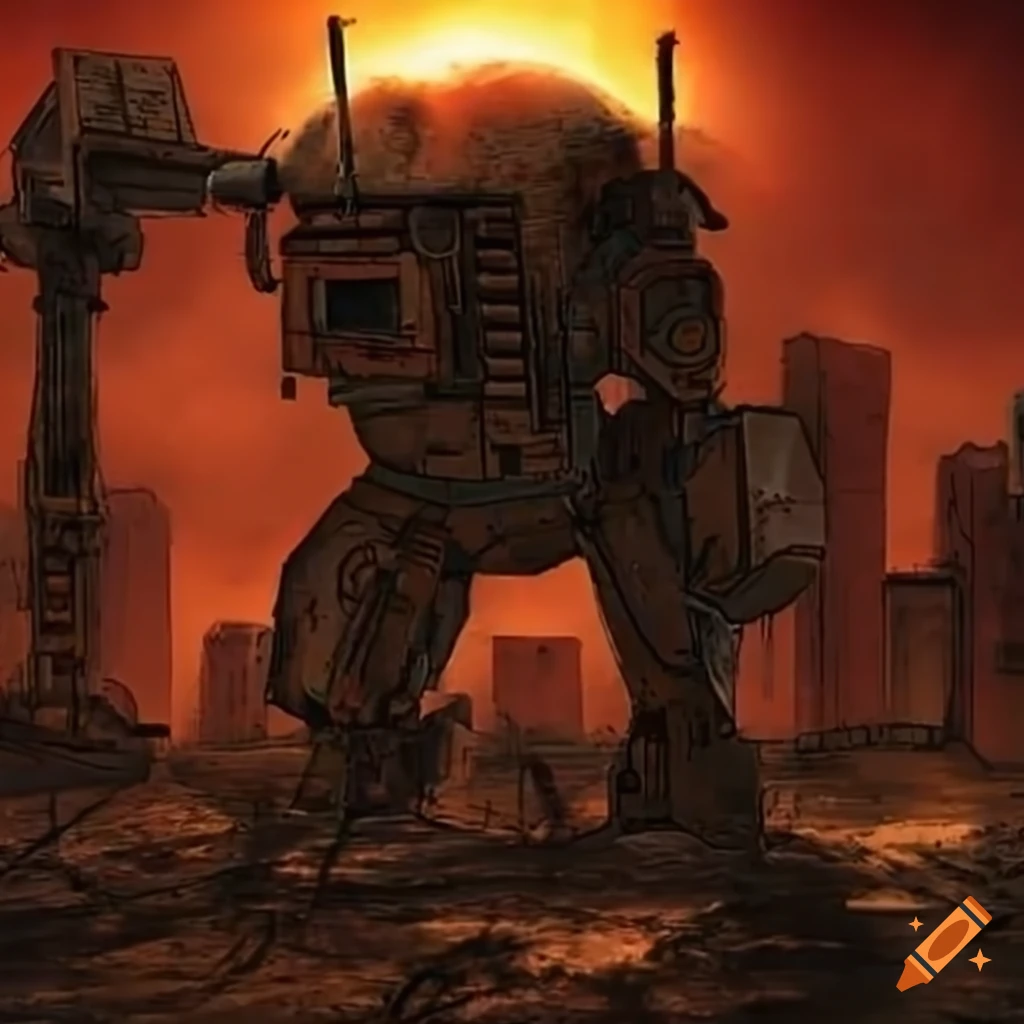 Post-apocalyptic world with robotic takeover on Craiyon