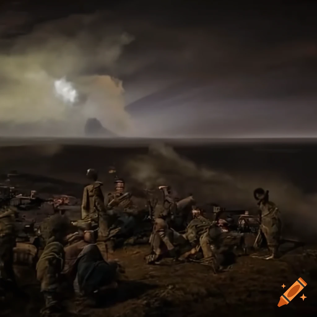 Realistic depiction of a WW1 battlefield at night on Craiyon