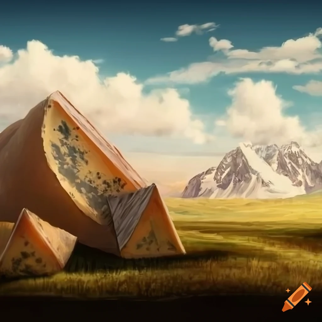 Realistic landscape with Mont Blanc and cheese-shaped clouds on Craiyon
