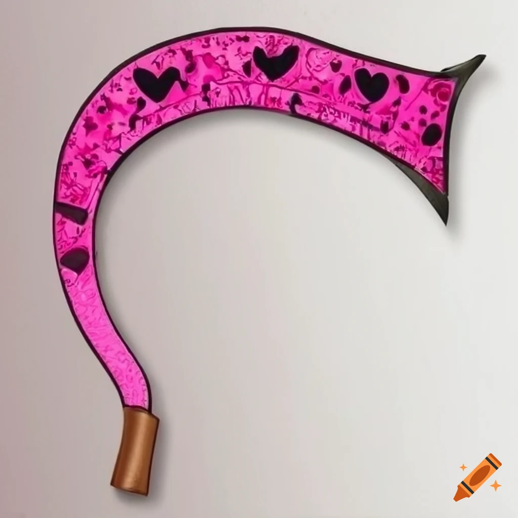 Pink scythe with ribbon and heart patterns on Craiyon