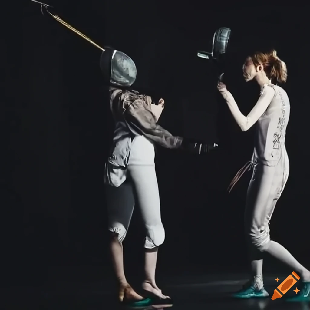 Women dueling with swords in a garden setting on Craiyon