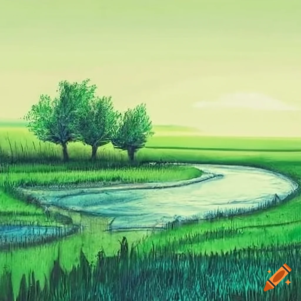 Aerial view of fertile green land with rivers and canals on Craiyon