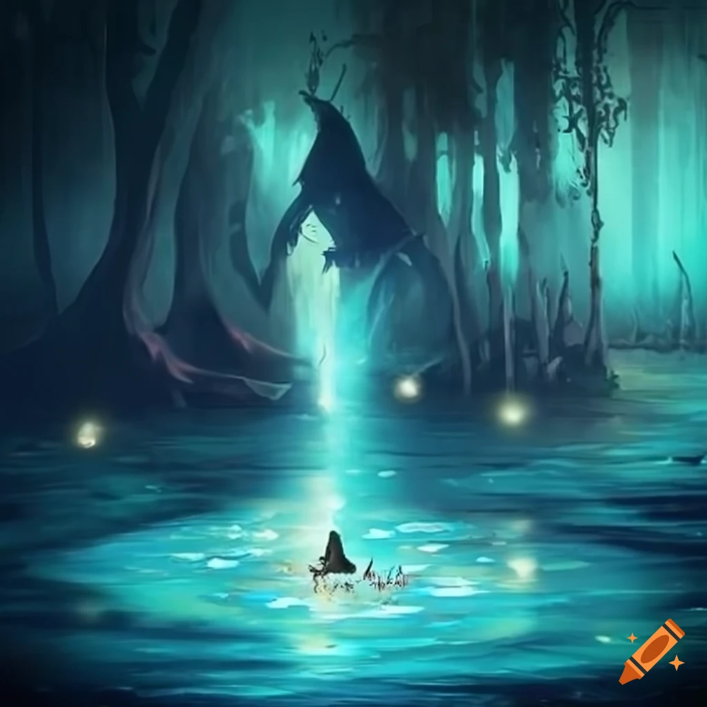 Illustration of a wizard emerging from a magical puddle on Craiyon