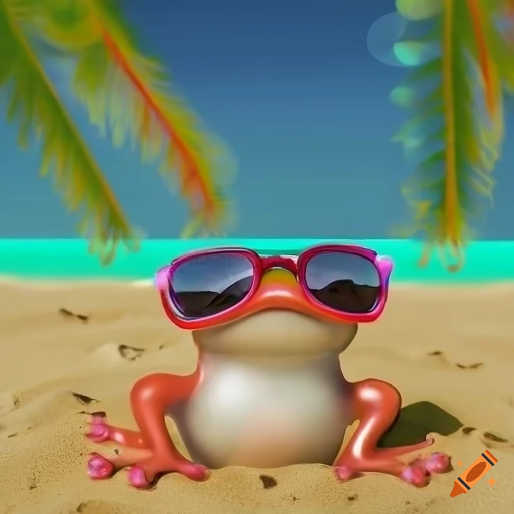 Frog wearing a floral hawaiian shirt and sunglasses on Craiyon