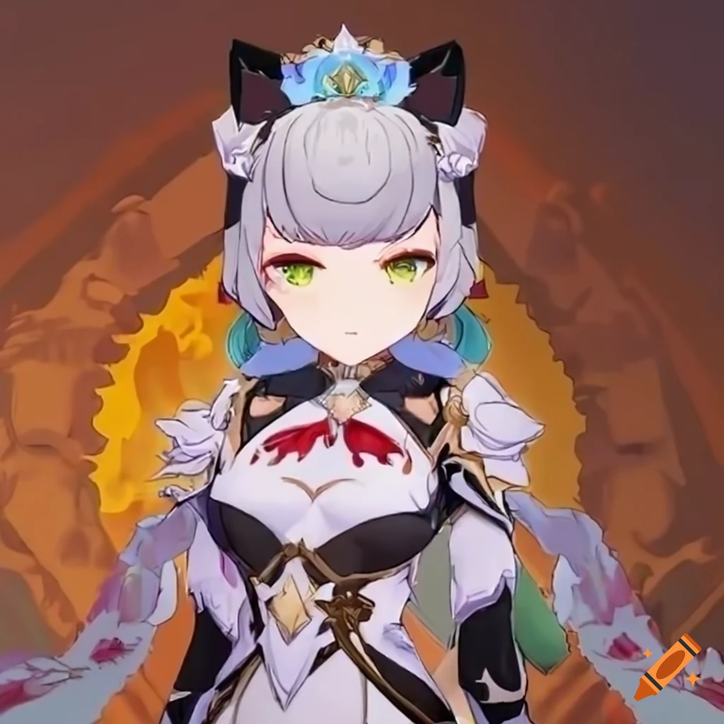 Noelle from Genshin Impact with a yellow headband and holding a geo ...