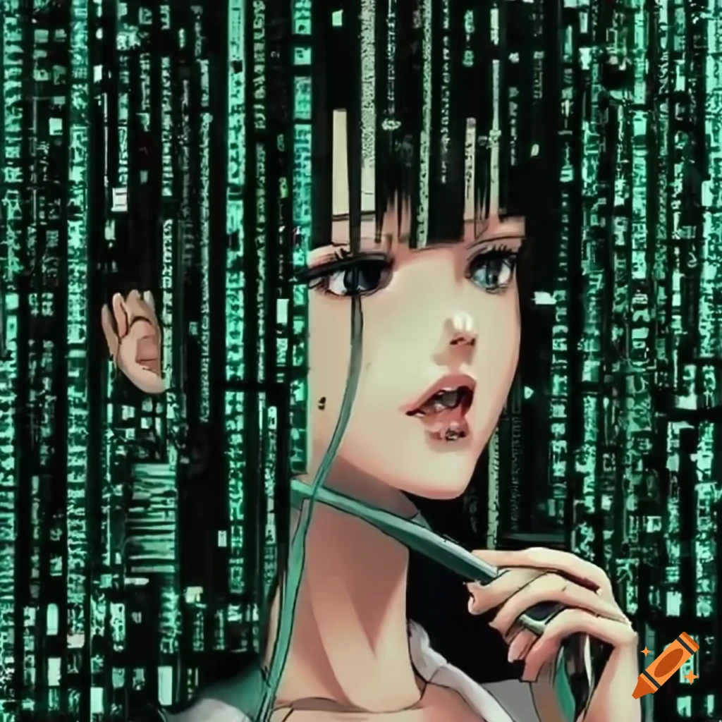 Anime girl creating music in a matrix-like scene on Craiyon