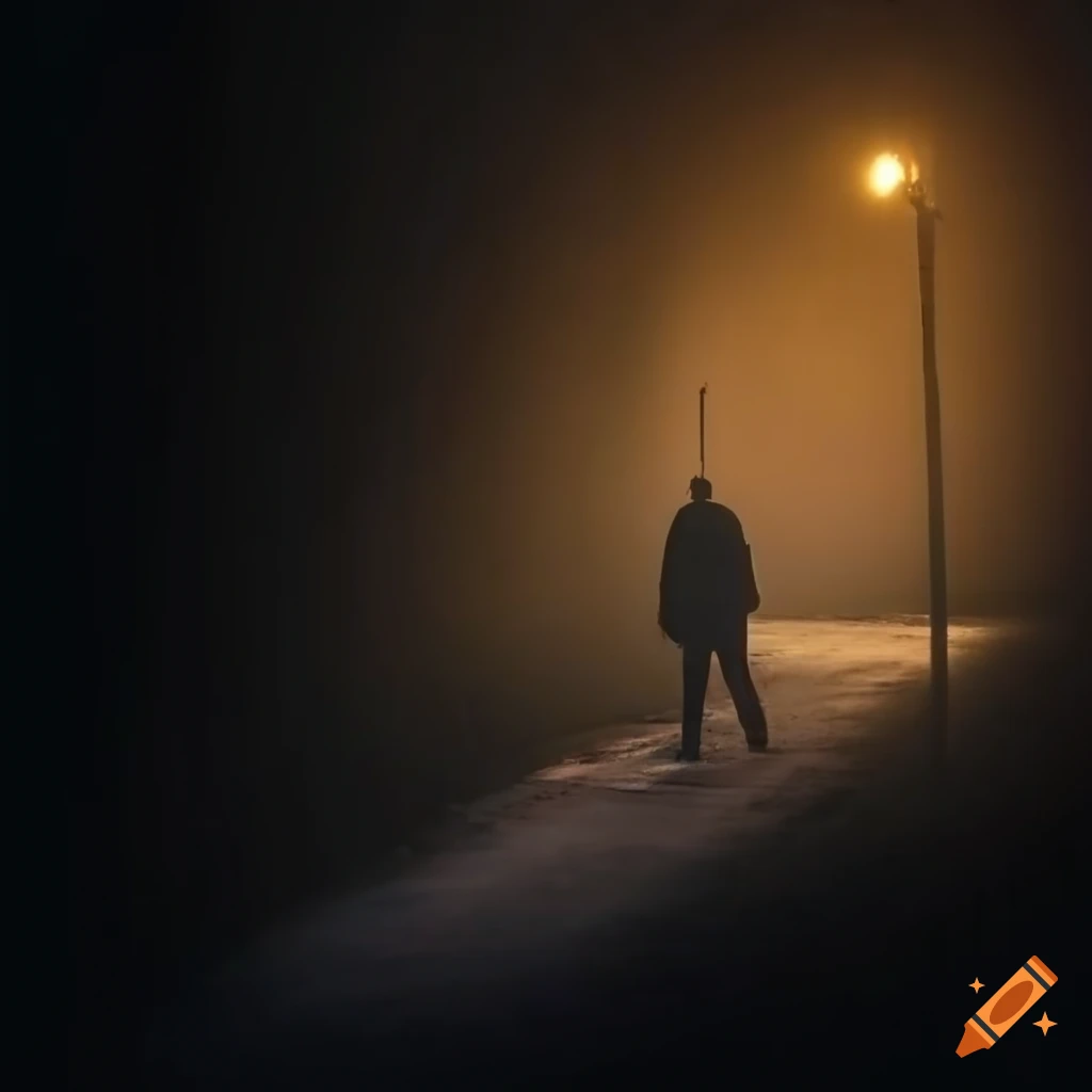 Street lamp illuminating an empty dark dirt path on Craiyon