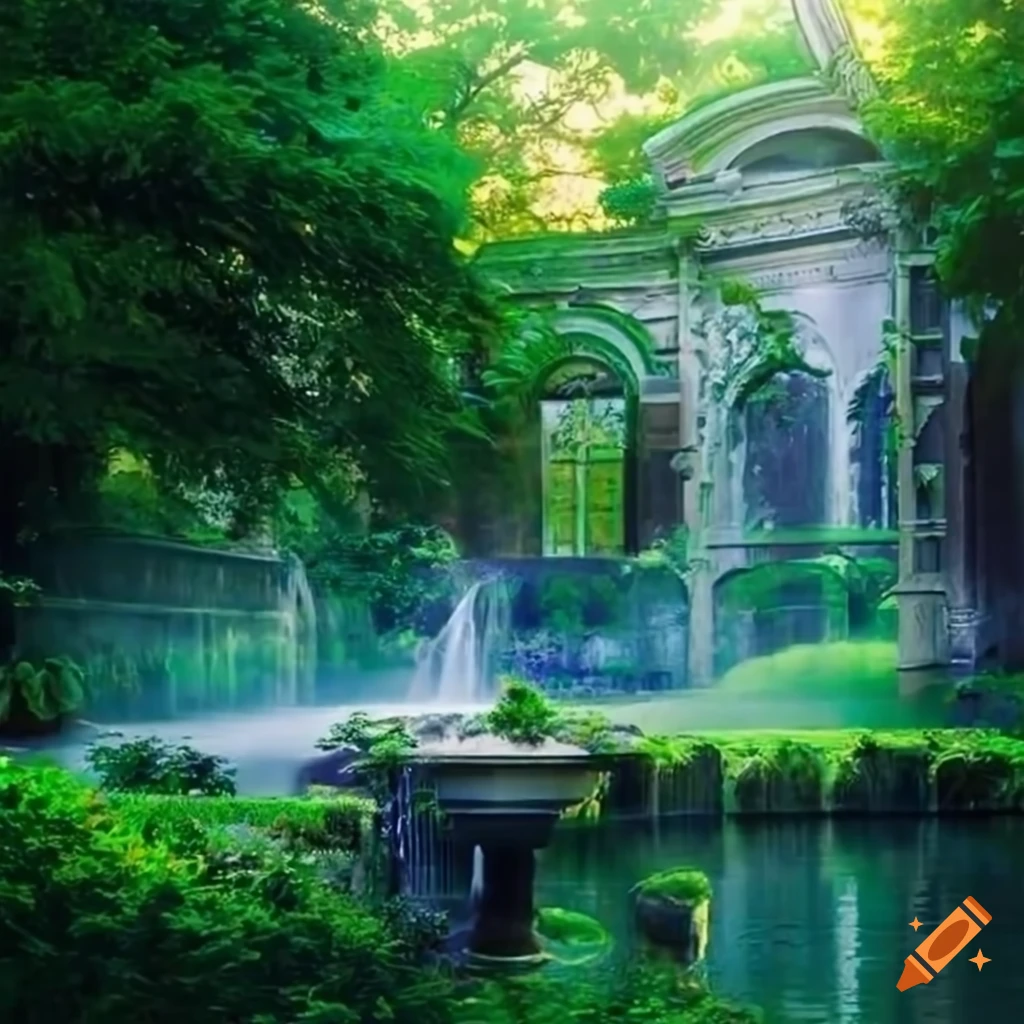 Lush pond in a baroque style reaching into space on Craiyon