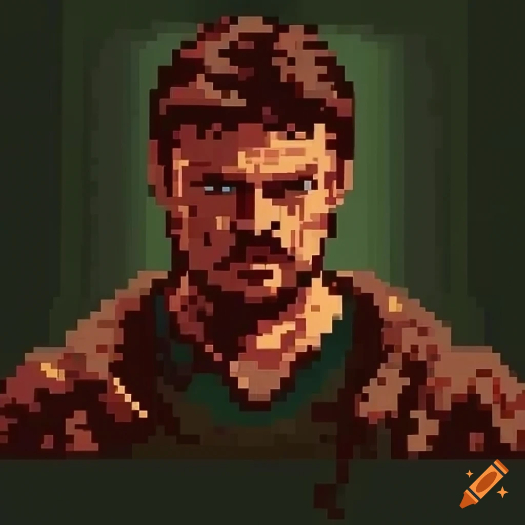 Pixel art of karl urban in doom on Craiyon