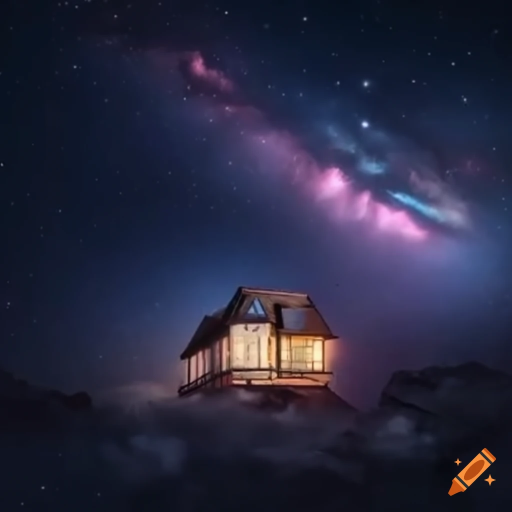 Cottage house flying through outer space on Craiyon