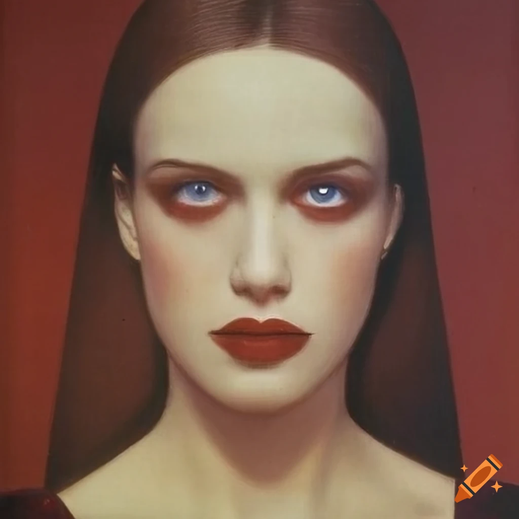 Colorful portrait of a woman with dark eyes by george tooker