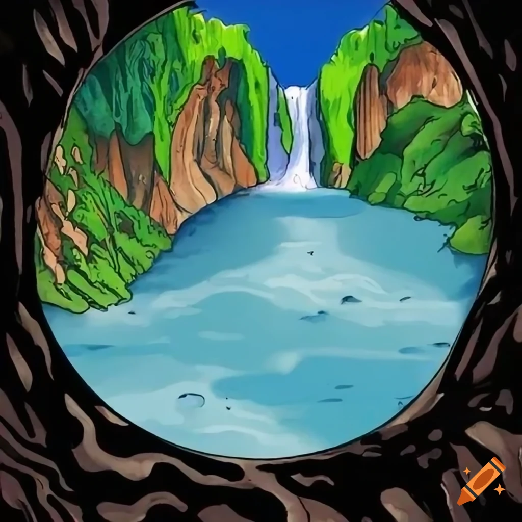 Cartoony river with waterfalls in a circle on Craiyon