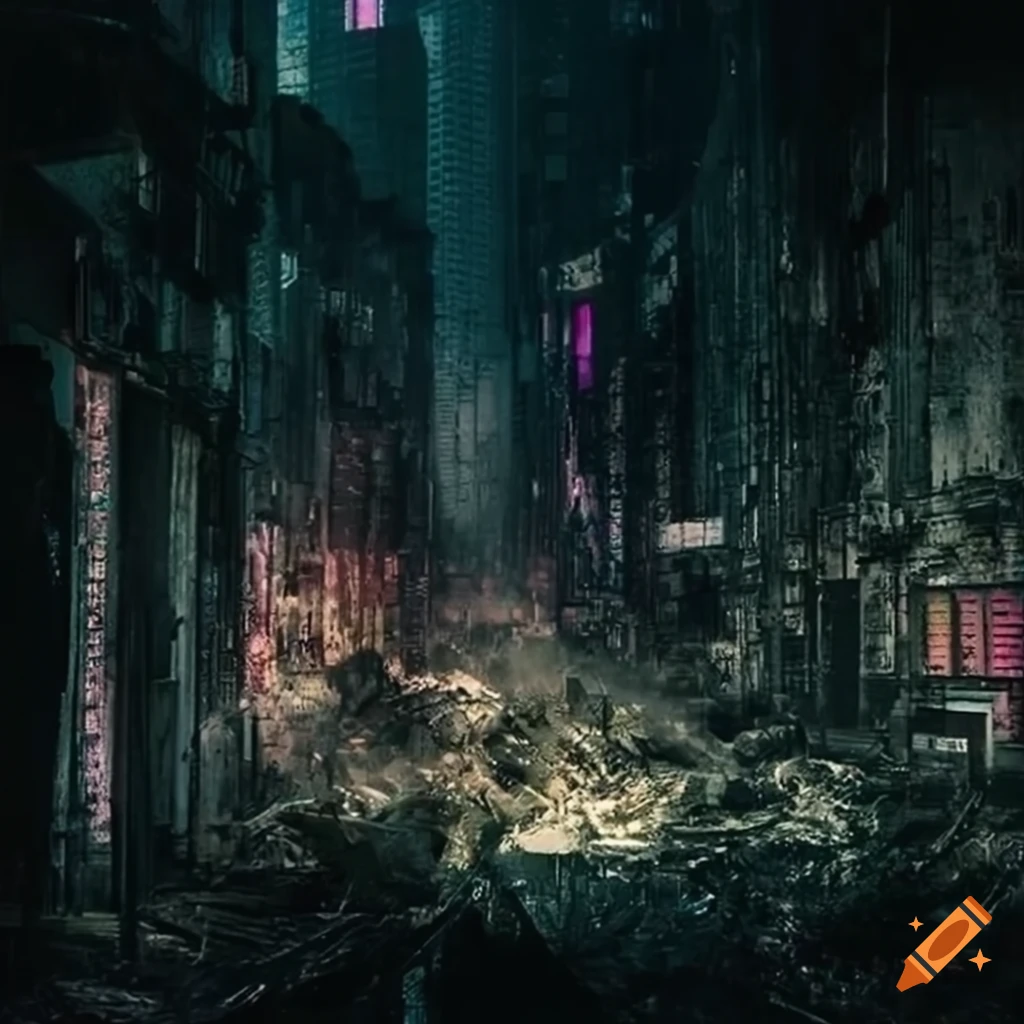 Cyberpunk city skyline after nuclear war on Craiyon