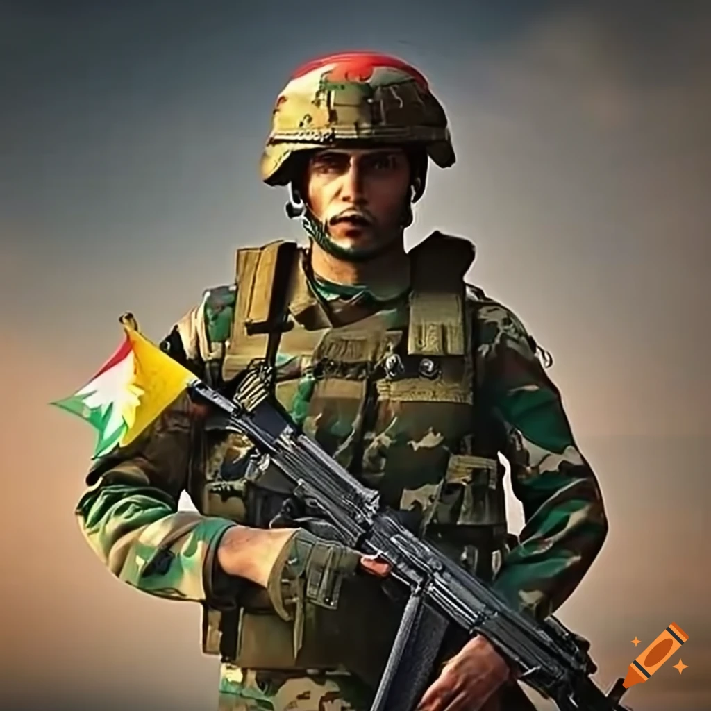 Kurdistan Peshmerga forces with Kurdistan flag on Craiyon